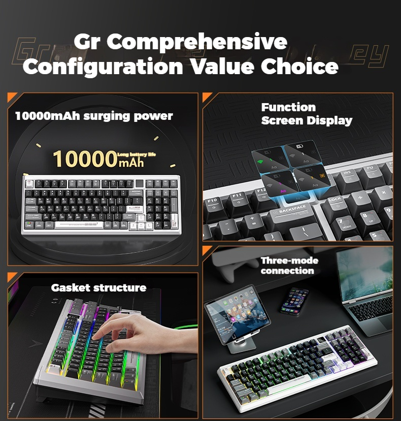 Langtu T98 Wireless Mechanical Keyboard 95% Hot swappable RGB GASKET Custom Gaming Keyboard with ...