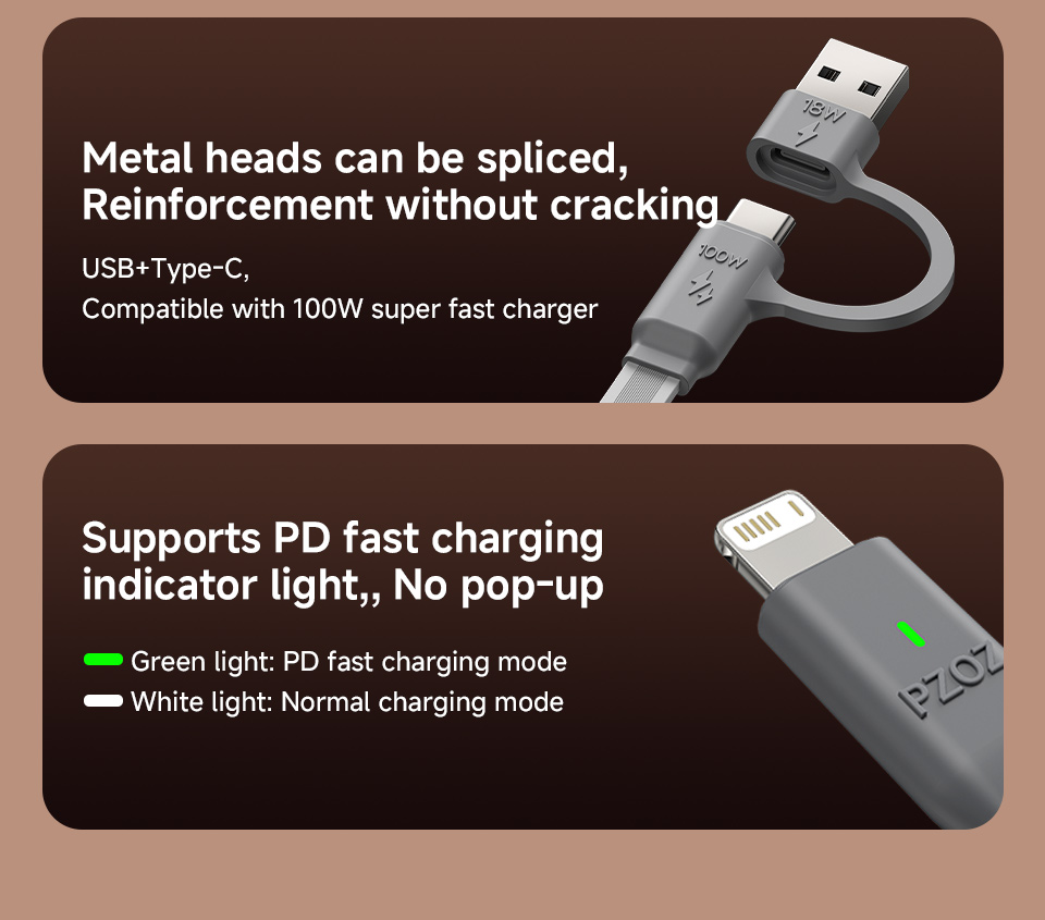 PZOZ LED 100W 3 in 1 Cable USB C To Type C Micro For iPhone 16 15 14 13 ...