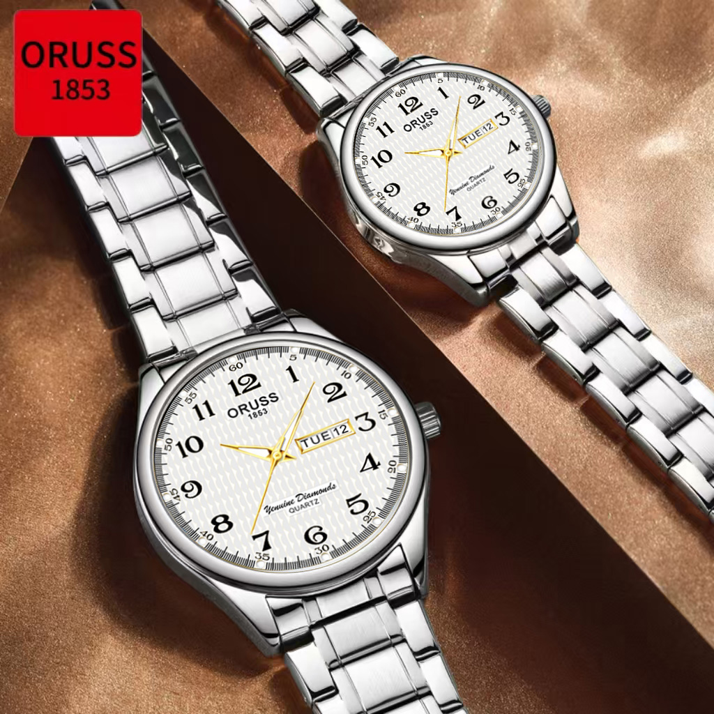 ORUSS Original 2 Pcs Couple Dual Calendar Stainless Steel Luxury ...
