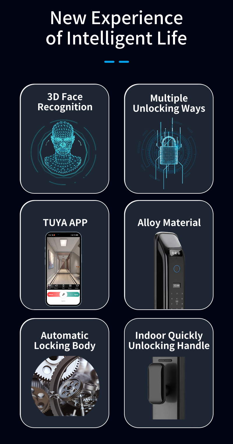 XSDTS 3D Face Recognition Smart Door Lock with Camera Digital Lock WIFI Tuya intercom Smart Lock ...