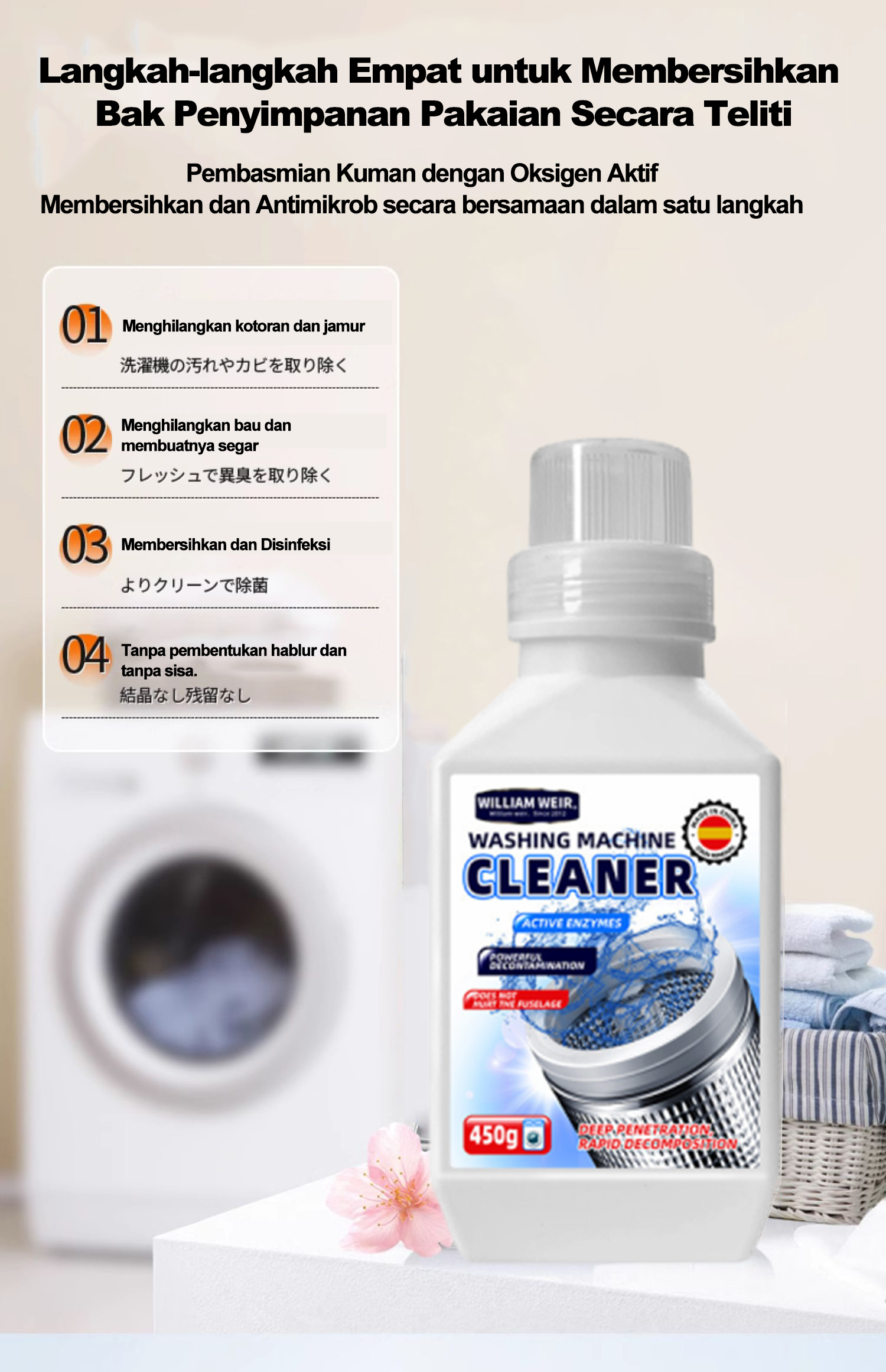 Remove 10 year dirt at once Washing Machine Cleaner 450g Sabun Cuci ...