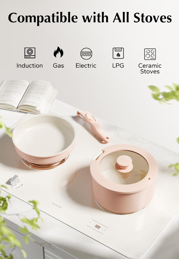 Redchef Non-Stick Ceramic Rock Cookware Set with Removable Handles 4 ...