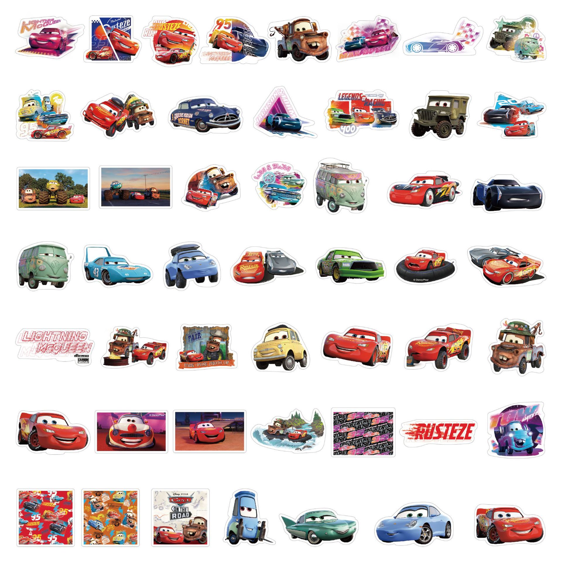 50PCS Disney Cartoon Cars Lightning McQueen Stickers Movie Anime Decal ...