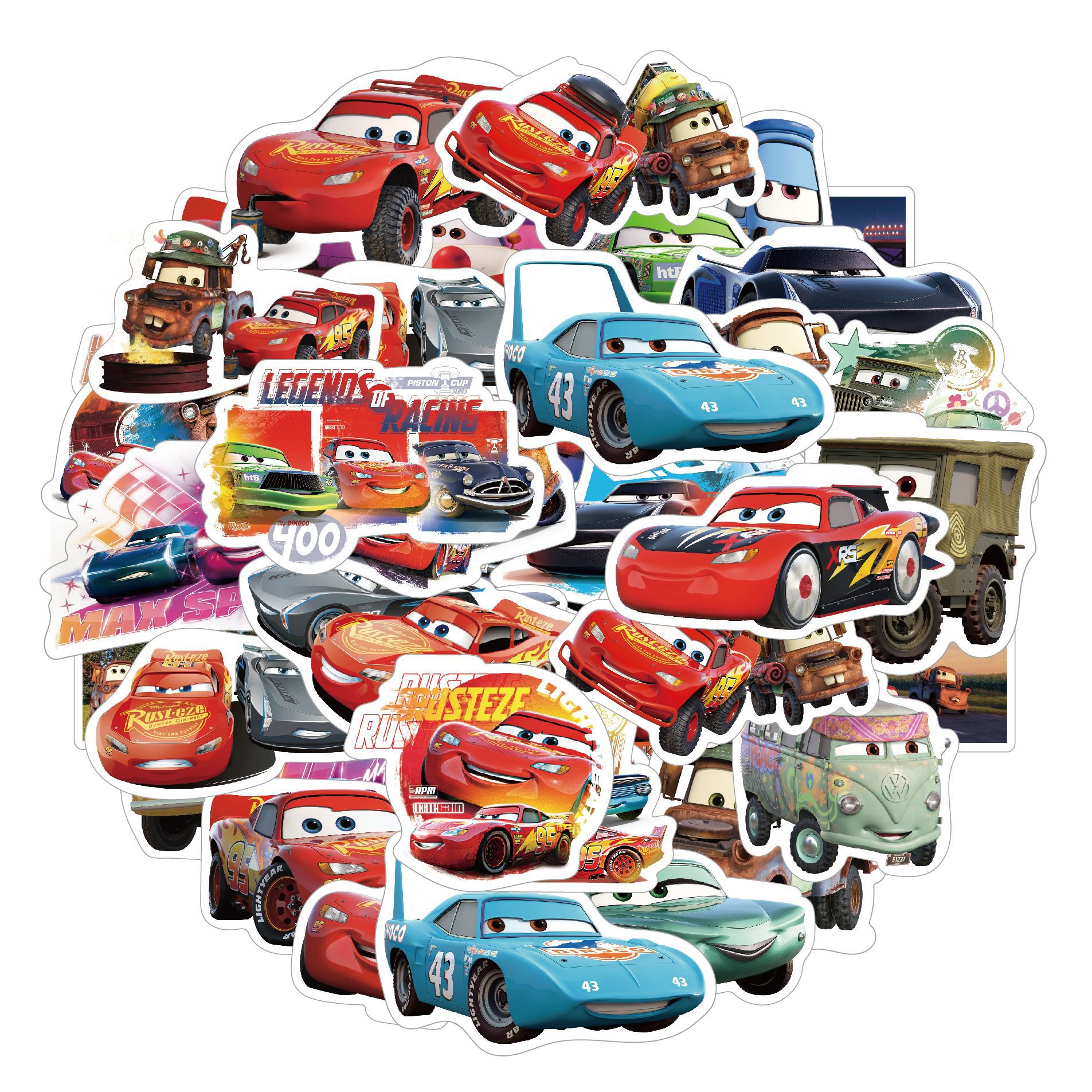 50PCS Disney Cartoon Cars Lightning McQueen Stickers Movie Anime Decal ...