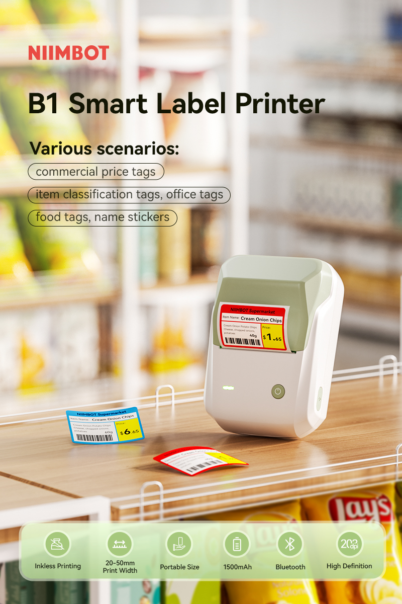 NIIMBOT B1 Label Printer Portable Label Maker Machine Mini Printer Price Tag Printer Barcode ...