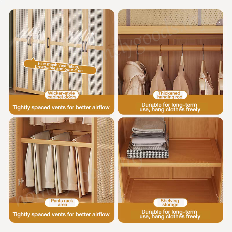 Wardrobe Wardrobe Clothes 2-5Door Bamboo Wardrobe Almari Baju Closet ...