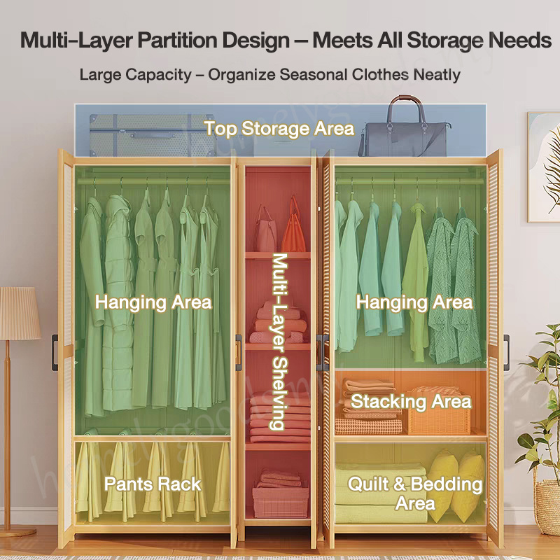 Wardrobe Wardrobe Clothes 2-5Door Bamboo Wardrobe Almari Baju Closet ...