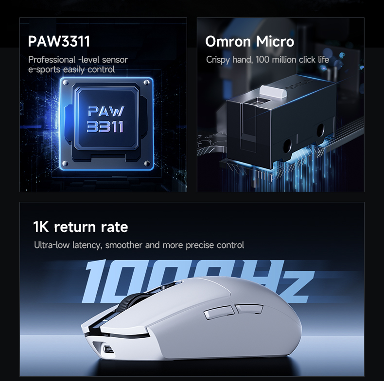 Wireless Mouse Mchose G3 Gaming Mouse 2.4G Bluetooth Wired Three-mode Lightweight Wireless Mouse ...