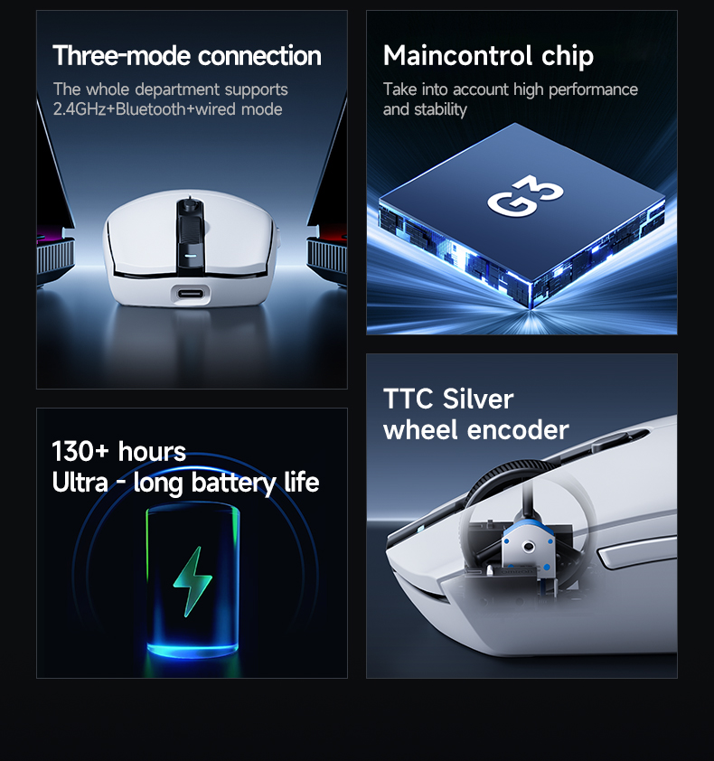 Wireless Mouse Mchose G3 Gaming Mouse 2.4G Bluetooth Wired Three-mode Lightweight Wireless Mouse ...