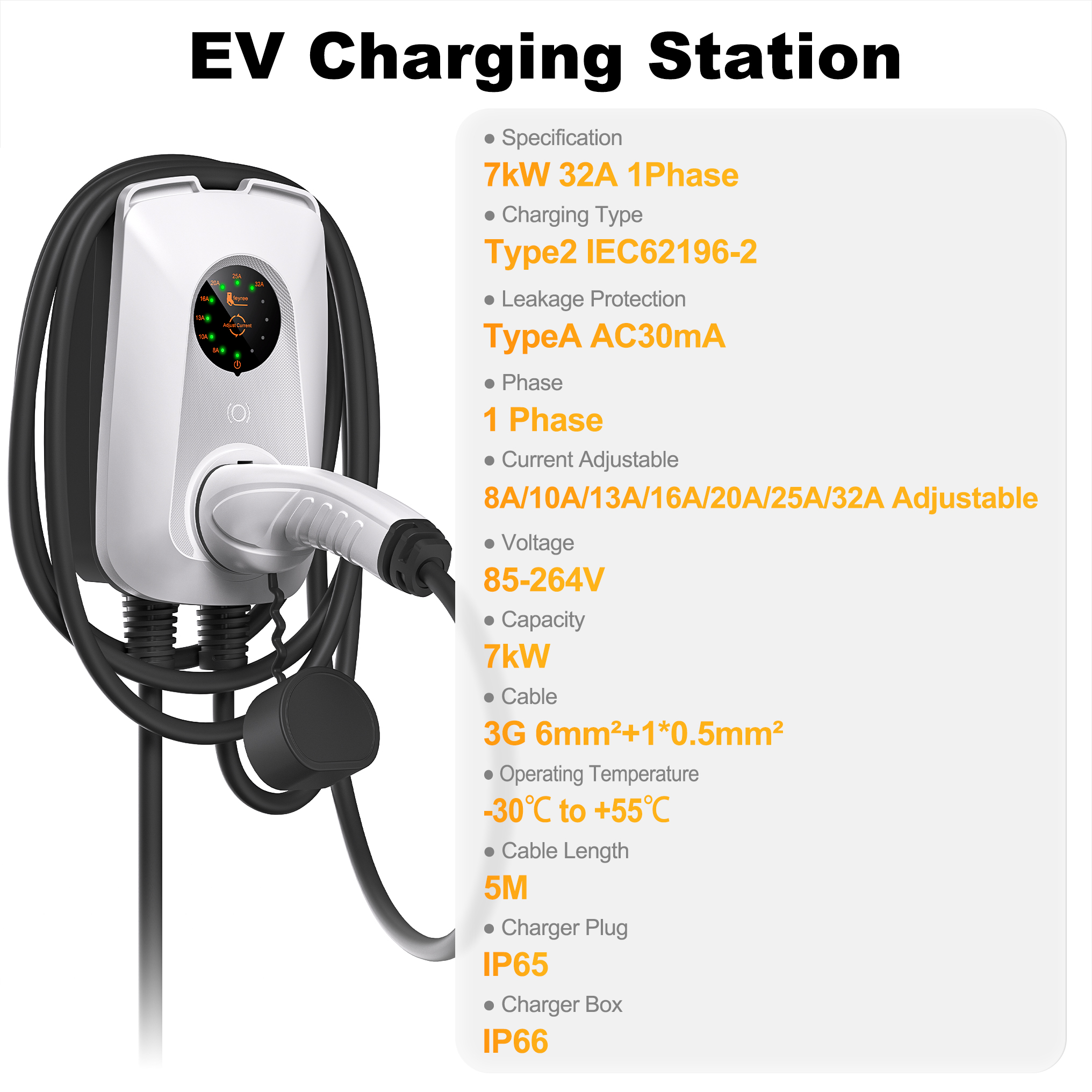 feyree 7KW EV Charger Type2 32A Adjust Current Fast Charging Socket ...