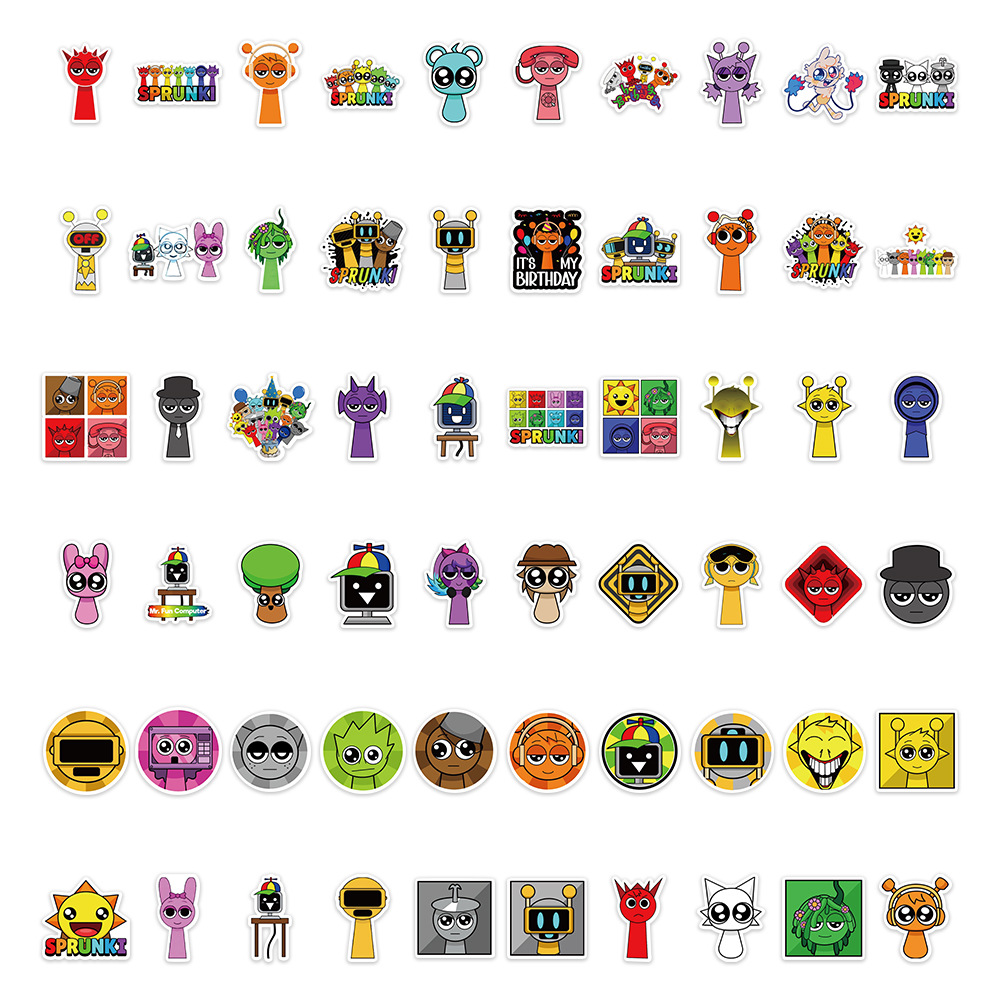 60PCS Funny Kid Cartoon Sprunki Incredibox Stickers PVC Waterproof For ...