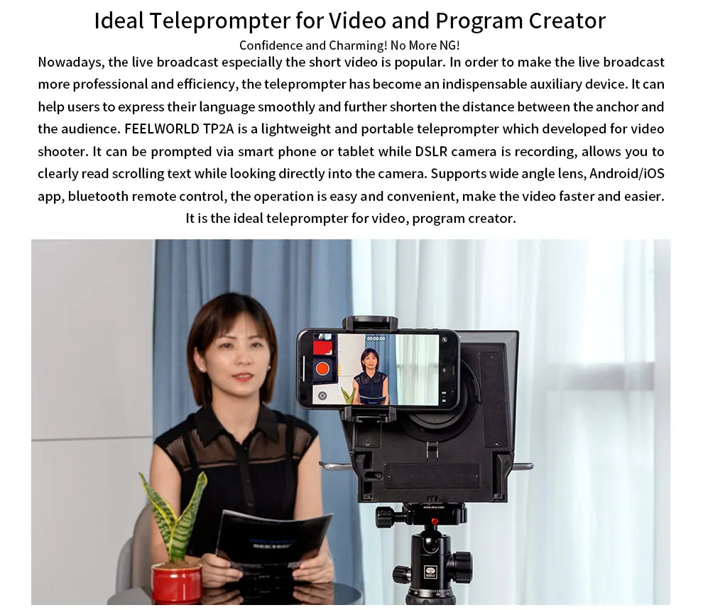 FEELWORLD TP2A 8 inch Mini Teleprompter Portable Supports Under ...