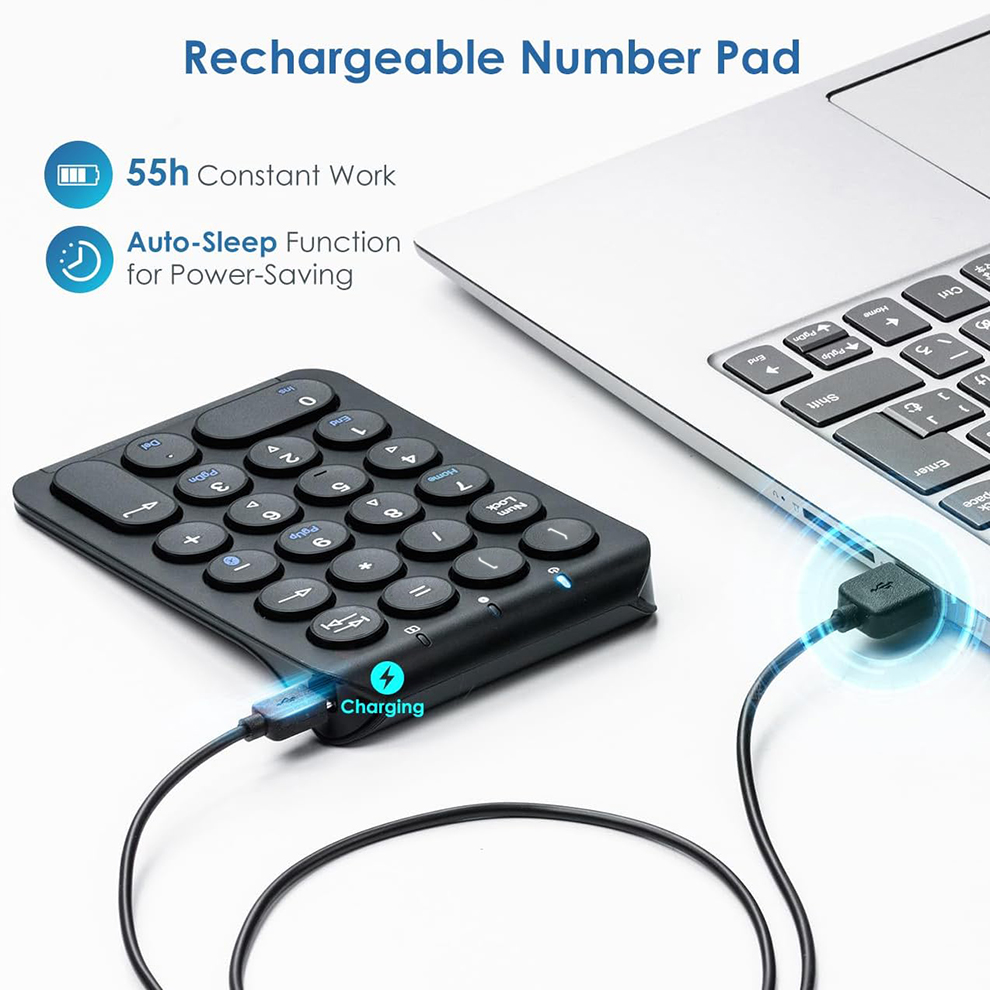 Jomaa Portable Number Pad 22 Keys Bluetooth Numeric Keyboard Rechargeable Wireless Numeric