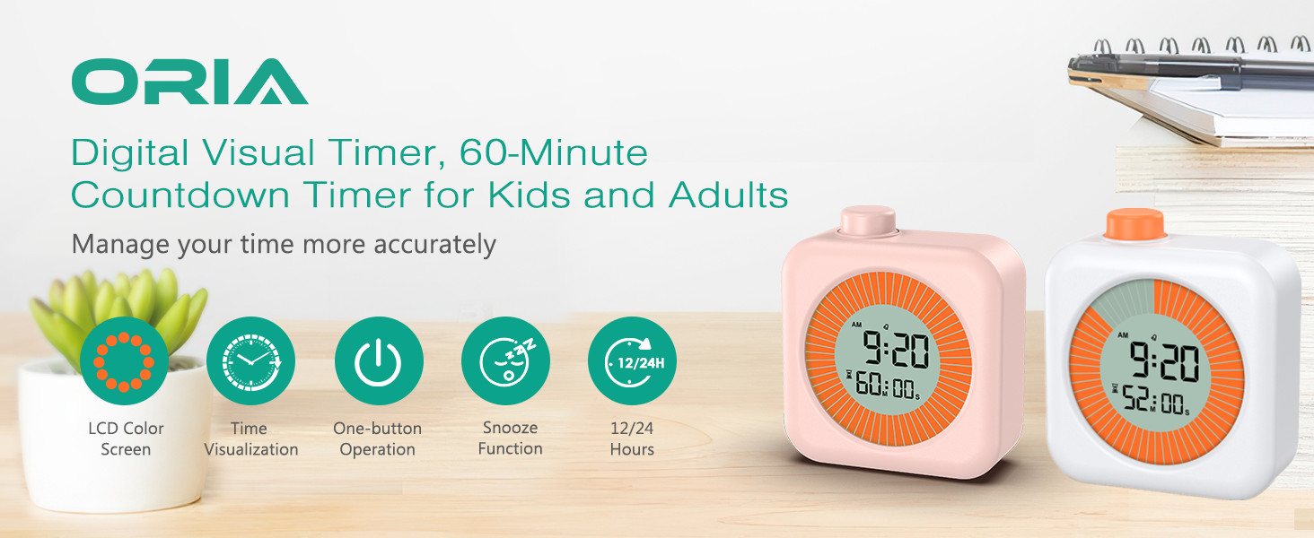 ORIA Portable Visual Digital Timer Clock Time Management Tool with 60 ...