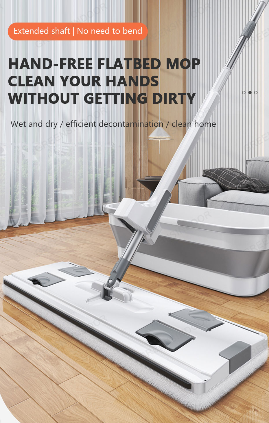 Greensindoor 45cm Mop Lantai Viral 360 Rotating Free Hand Washing Floor ...