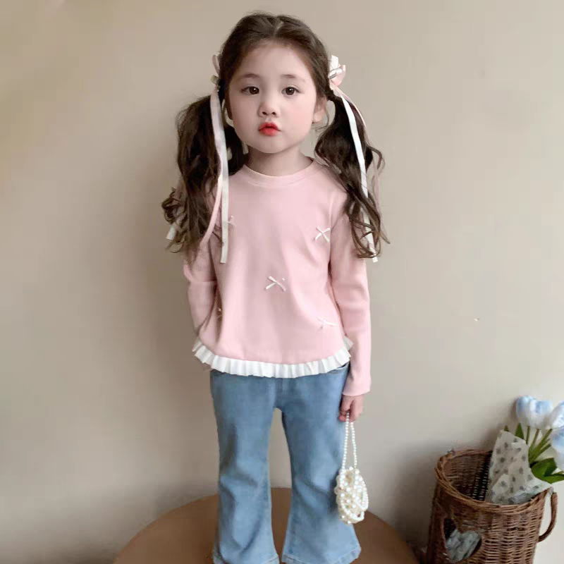 Korean Baby Girl Shirt Bow Cotton Shirt Long Sleeve Shirt Kids Girl ...