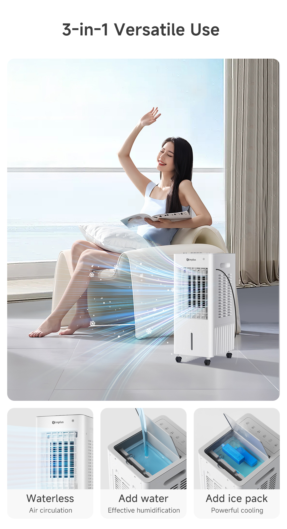Simplus Air Cooler | 10L Water Tank | 8M Distance Airflow | Button Control | 7.5hrs Timer ...