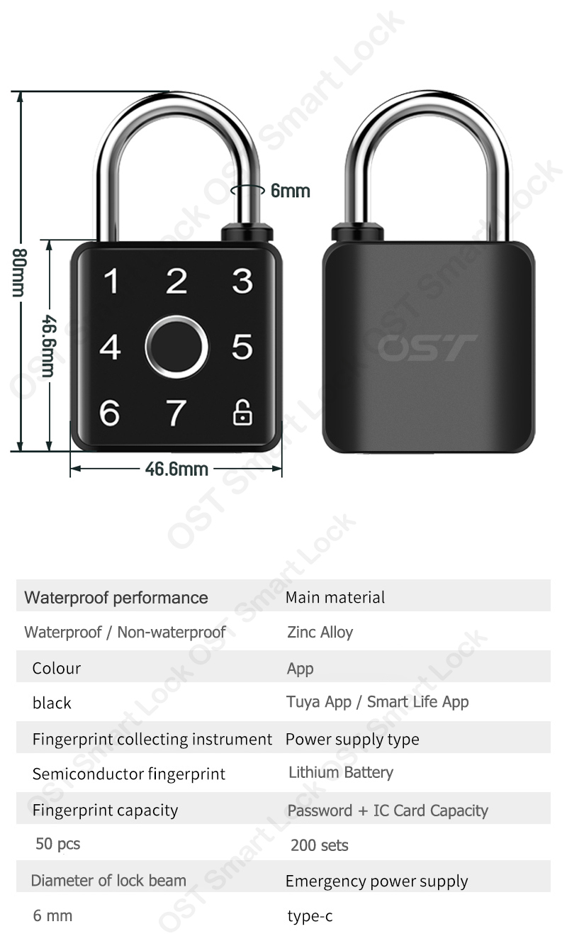 OUSHITE Tuya Waterproof Smart Padlock With Fingerprint Heavy Duty ...
