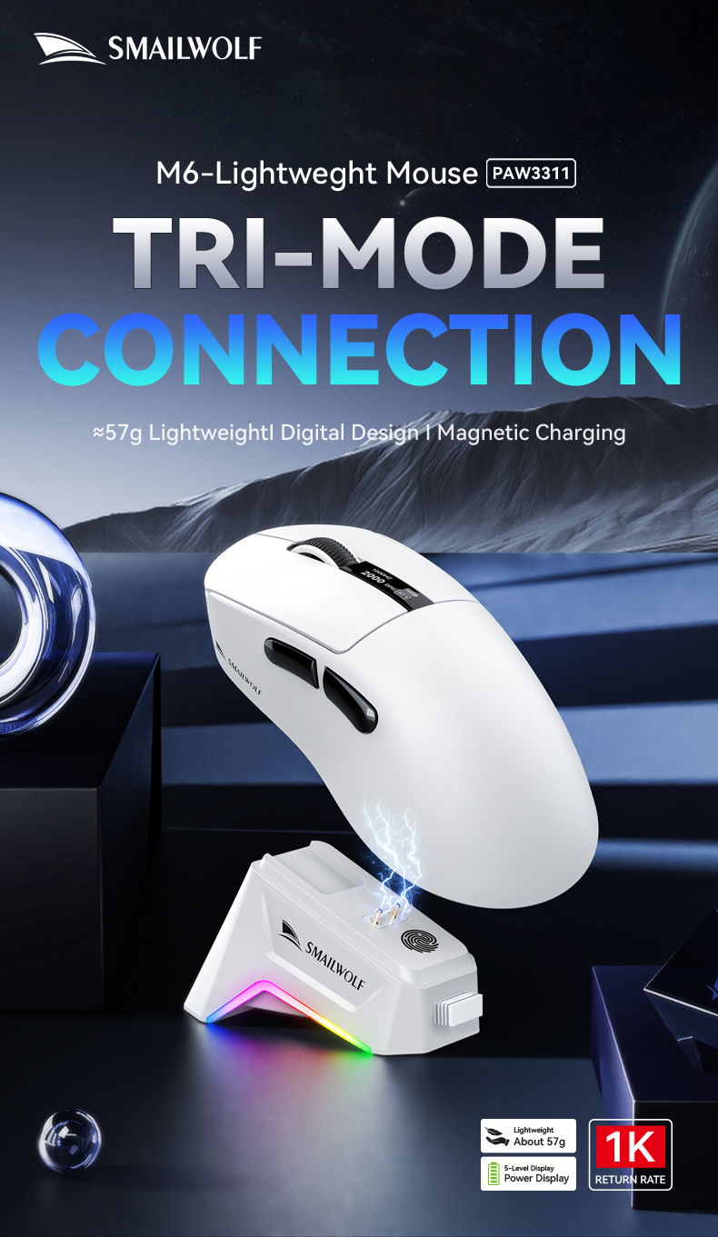 Smailwolf M6 Wireless Mouse PAW3311 Lightweight Three Mode Game Mouse ...