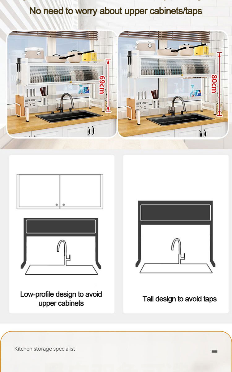 75-105cm Dish Cabinet Rack Kitchen Rack Dish Rack Rak Dapur Rak Sinki ...