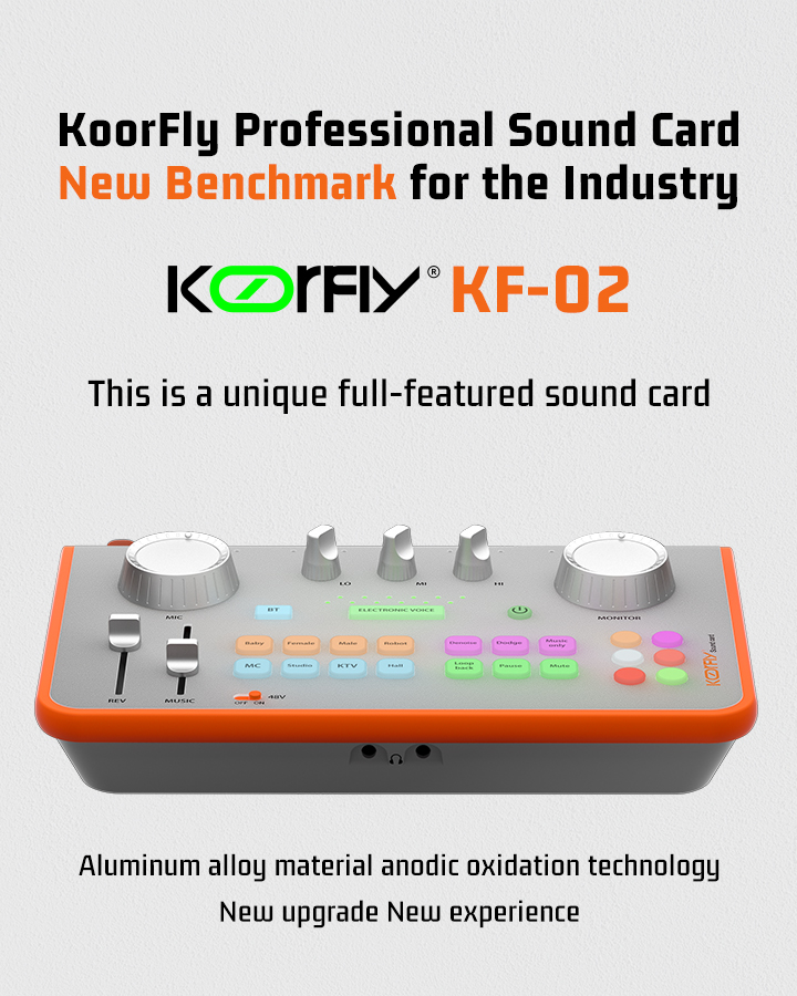 Koorfly KF02 Creative Sound Card full Set Profession Mixer 48V Microphone Phone Charge Noise ...