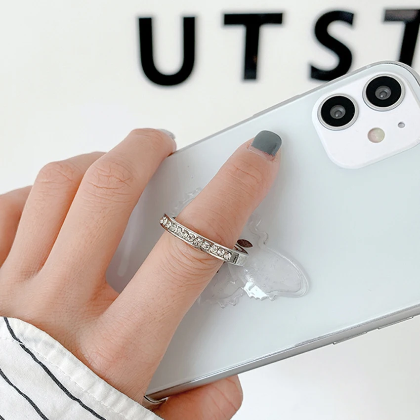 1pc Colorful Rhinestone Metal Ring Phone Stand - Transparent Half ...