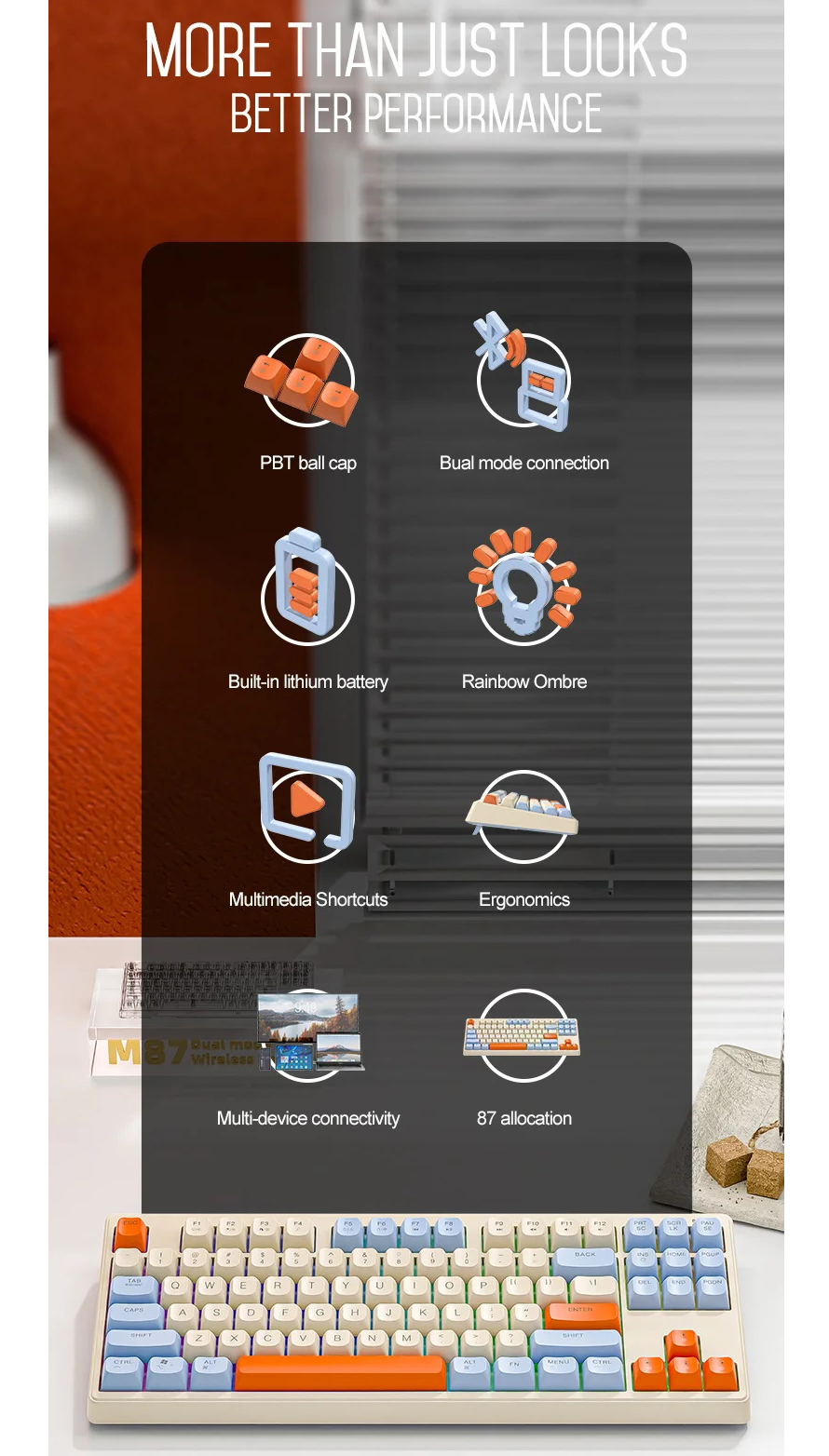 ZIYOULANG M87 Wireless Keyboard 87% RGB 24 Key Conflict Free Custom ...