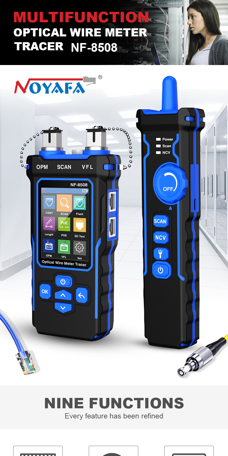 NOYAFA NF-8508 Network Cable Tester Optical Wire Meter Tracer LCD ...