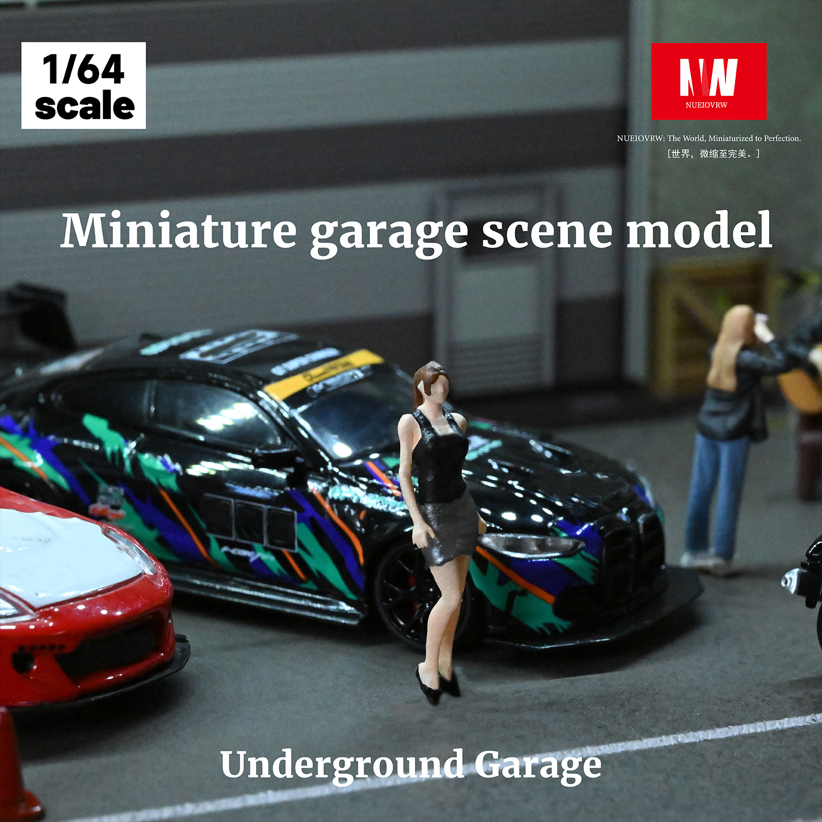 NUEIOVRW 1/64 Scale Diorama Car Garage Model LED Lighting Vintage City ...