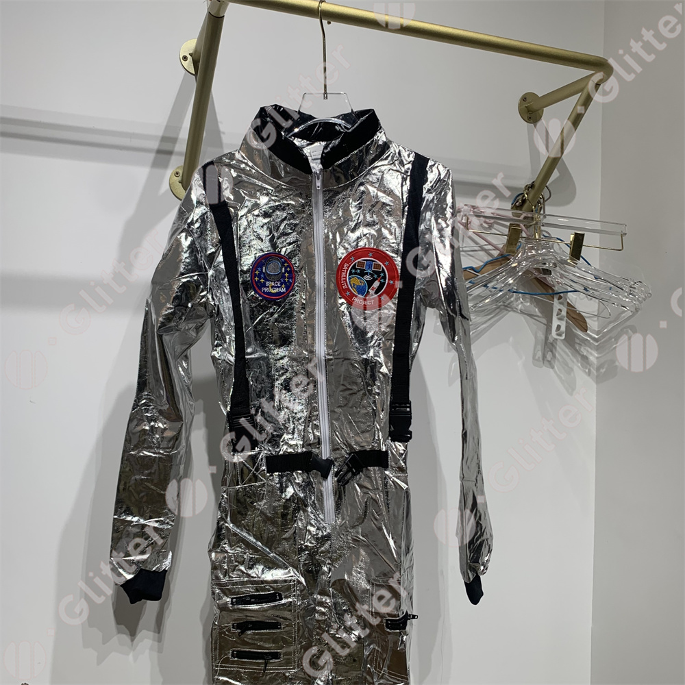 Astronaut Costume for Adult Men Women Silver Metallic Spaceman Space ...
