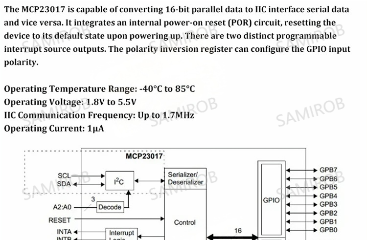 MCP23017 Serial Interface Module IIC I2C SPI Bidirectional 16-Bit I/O ...