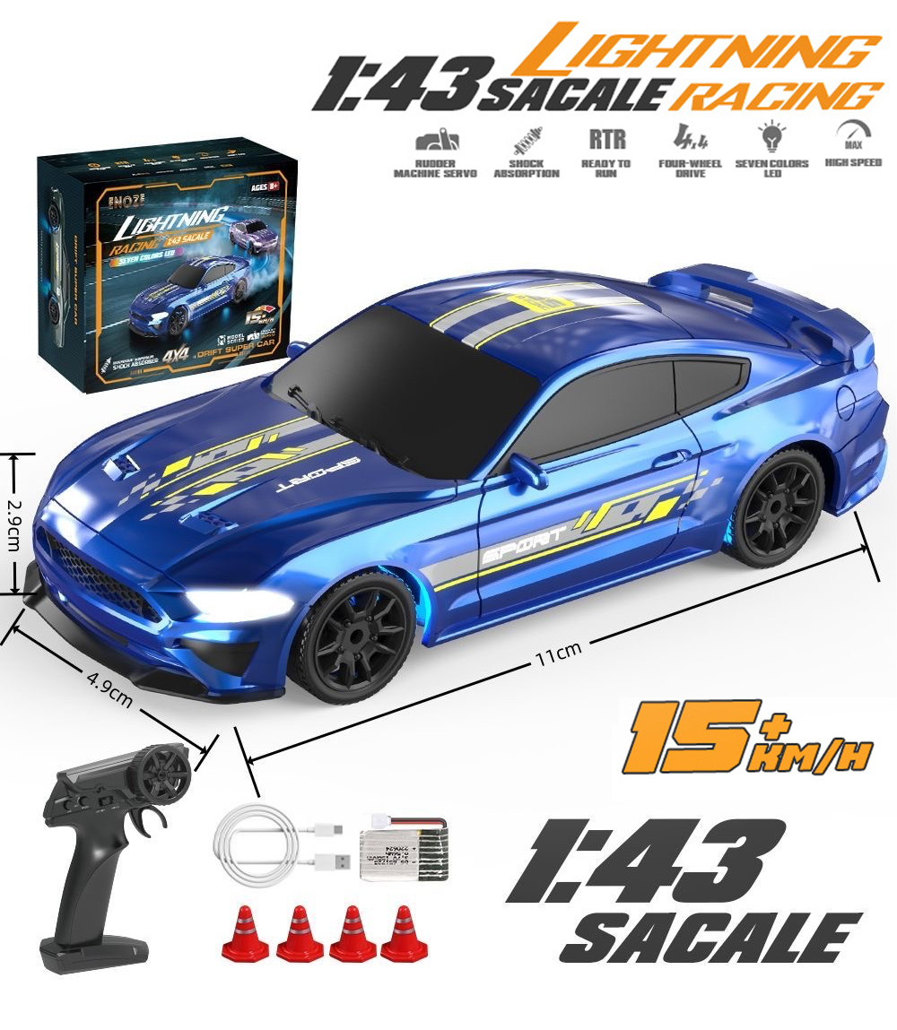 1/43 Mini 4WD RC Drift Car with Servo Motor Dodge Mustang High Speed ...