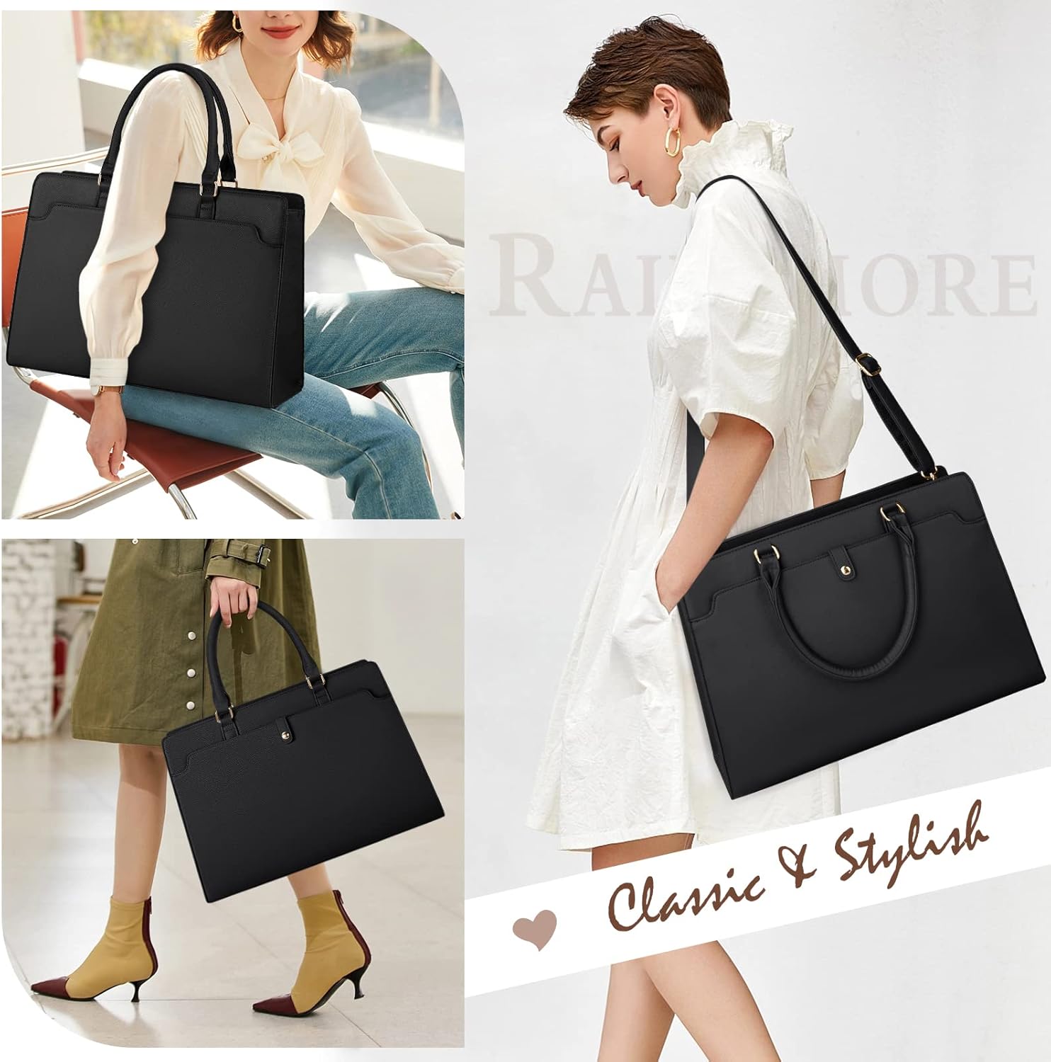 Laptop Bag for Women 15.6 Inch Tote Bag Leather Work Bag Waterproof ...