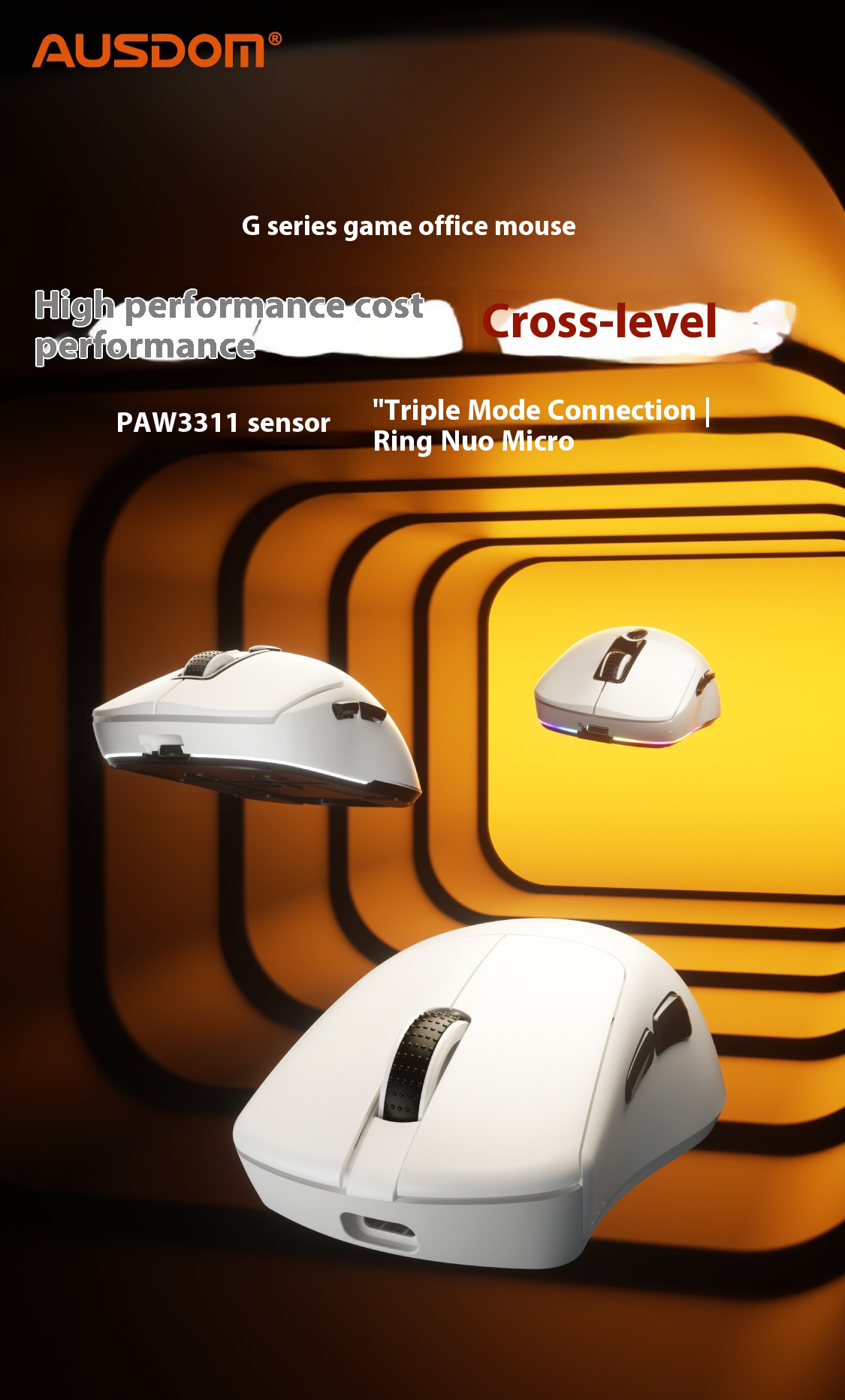 AUSDOM G04 Wireless Mouse PAW3311 Lightweight Three Mode Game Mouse ...