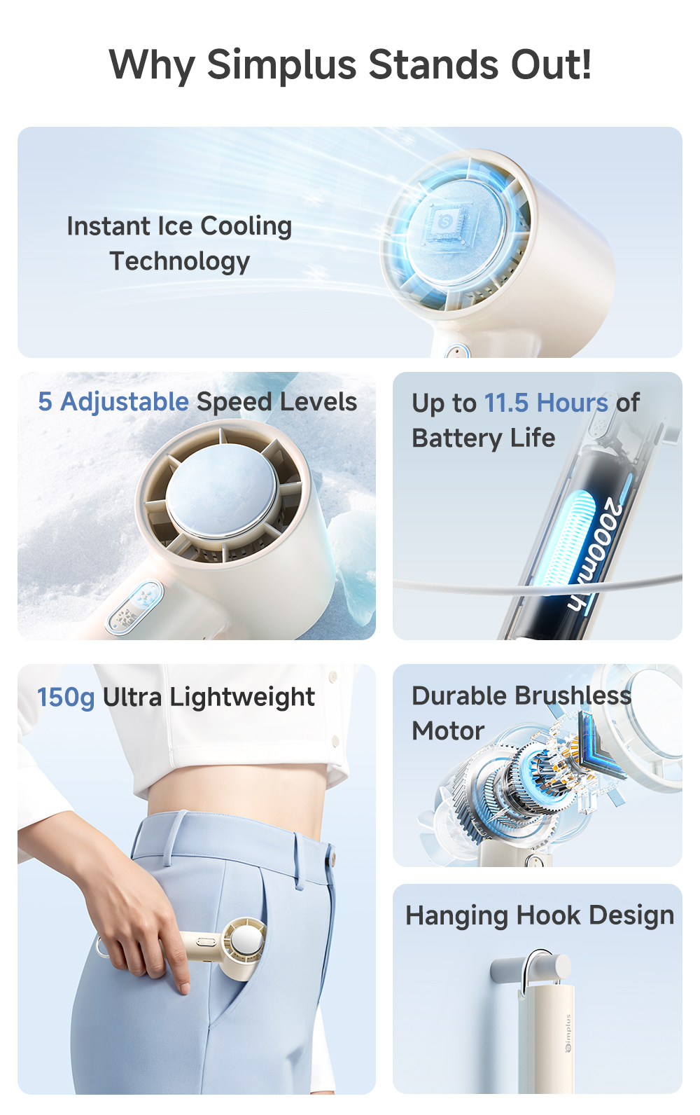 Simplus Instant Cooling Function 5 Speed Settings Handheld Fan (150g) DFSH018 Kipas | Shopee ...