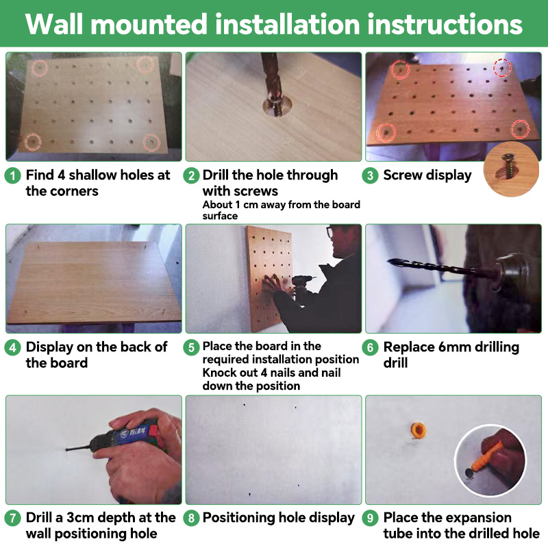 WOOD Pegboard Wall Storage Rack 60/80/120CM Solid Wood Wall Storage ...