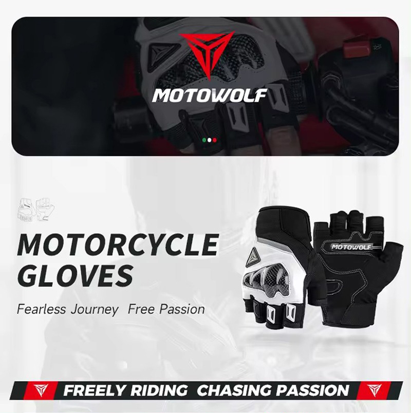 MOTOWOLF Motorcycle Gloves Half Finger Motorcycles Accessories Carbon ...