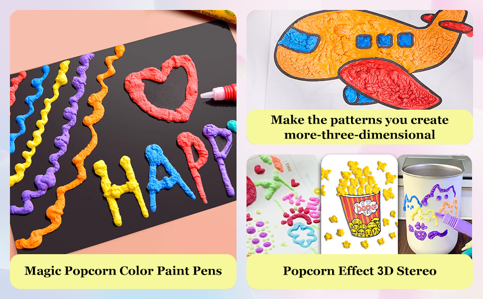 DIY Bubble Popcorn Drawing Pens,Magic Puffy Pens,Color Paint Pen Set ...