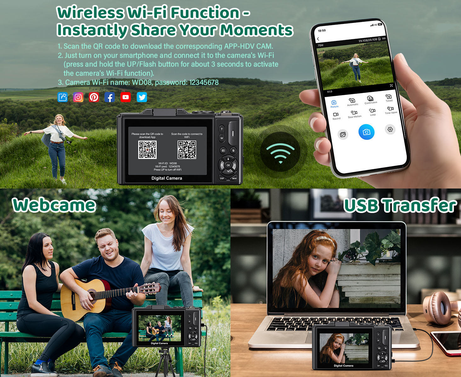 VETEK8-5K Digital Camera 75MP 180°Flip Screen Portable Camera Small 5K ...