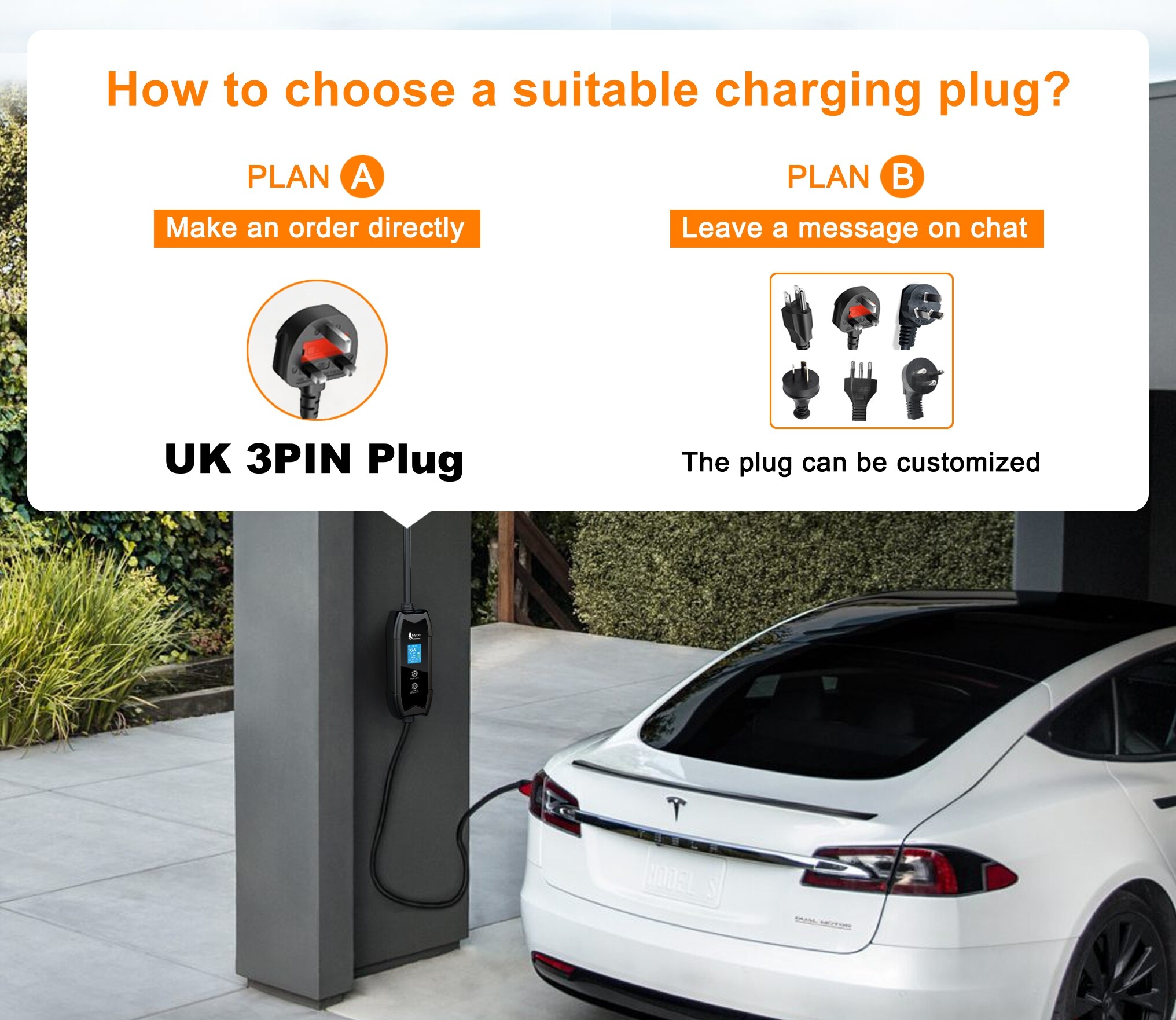 feyree Portable EV Charger 3 Pin Type2 UK Plug Connector 1Phase 5m EV ...