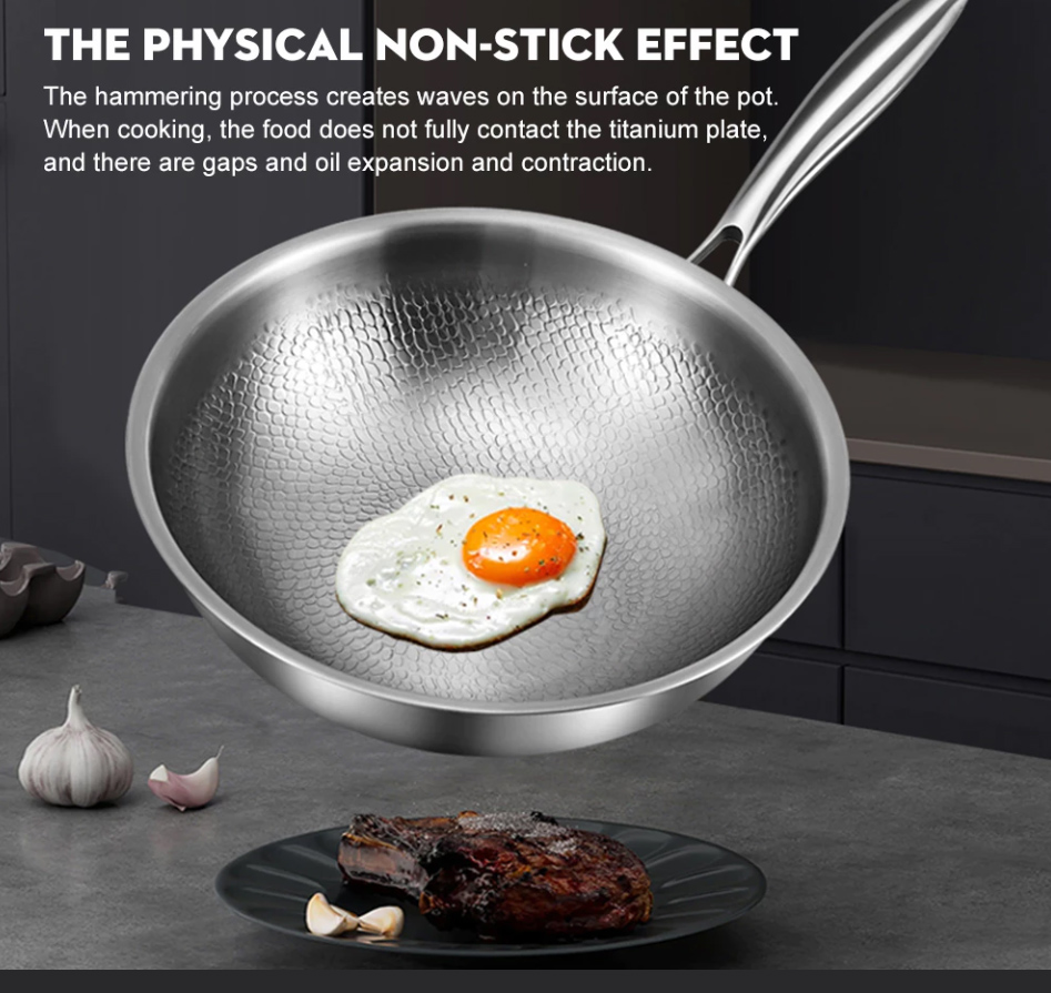 German Pure Titanium Wok Uncoated Scale Hammer Pattern Titanium Wok ...
