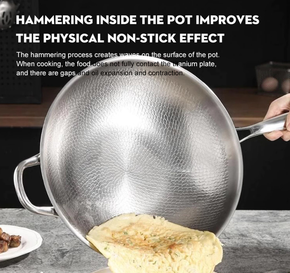 German Pure Titanium Wok Uncoated Scale Hammer Pattern Titanium Wok ...
