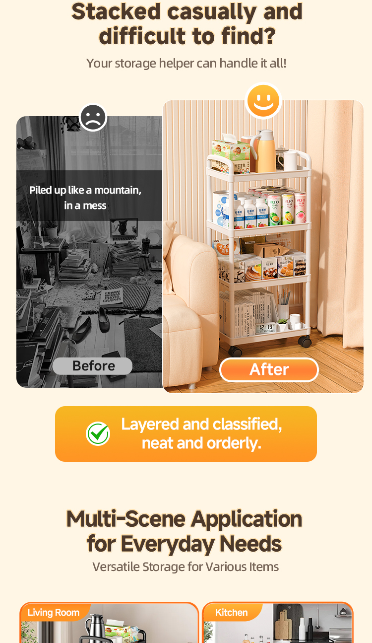 3/4/5 layer Moving Rack Trolley Cart organizer kitchen Shelf rack ...