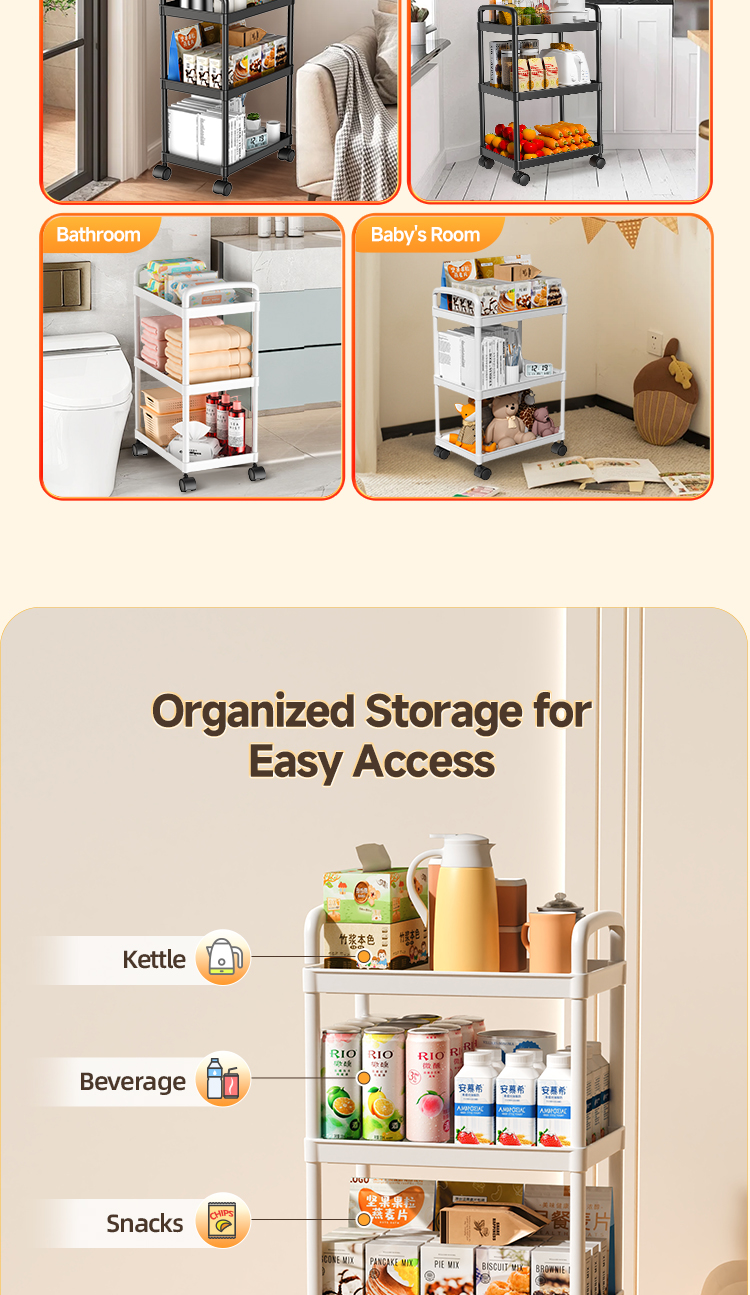 3/4/5 layer Moving Rack Trolley Cart organizer kitchen Shelf rack ...