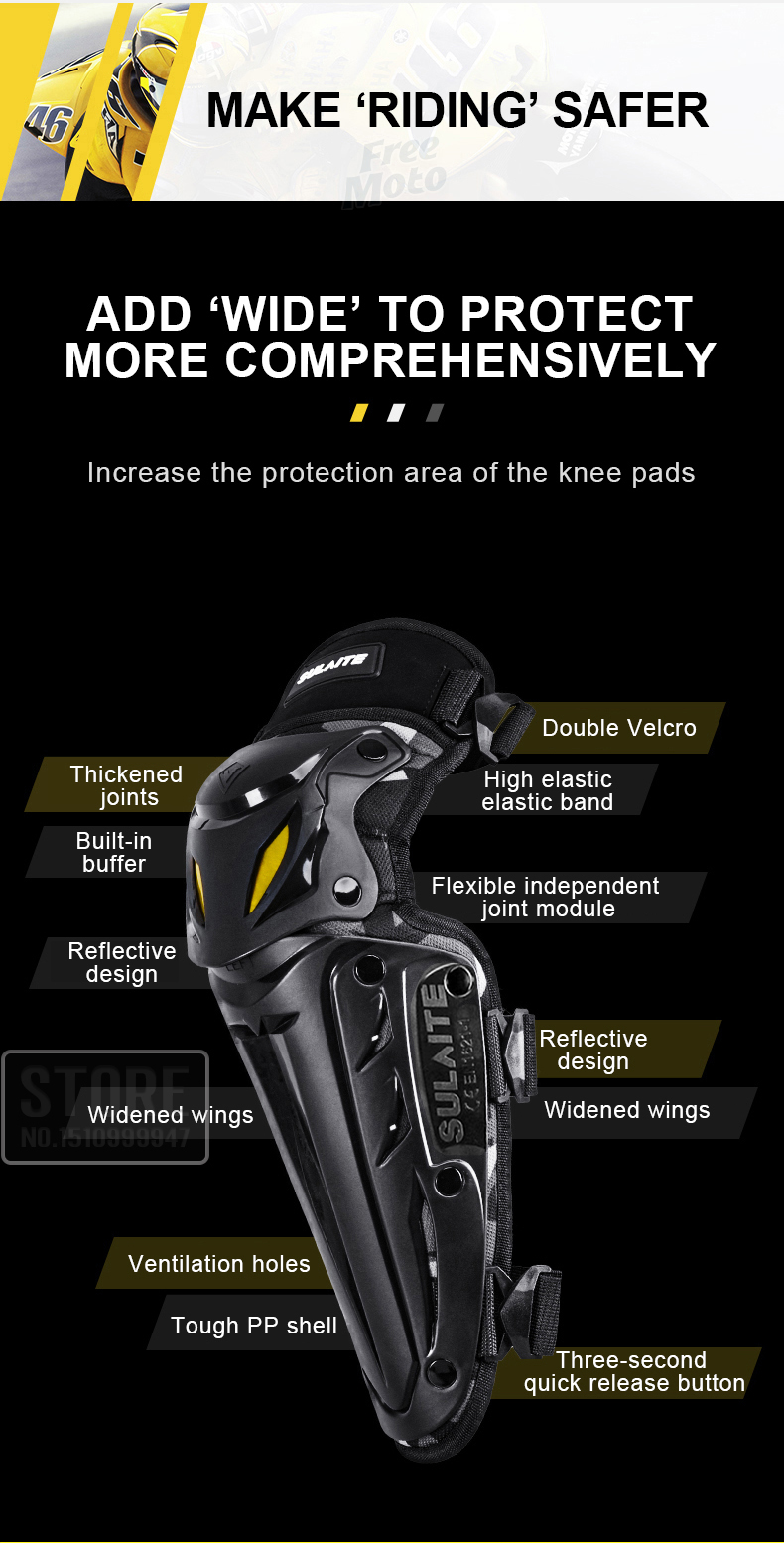 SULAITE Motorcycle Knee Shin Guard Pads Men Anti-Slip 2 in 1 Adjustable ...