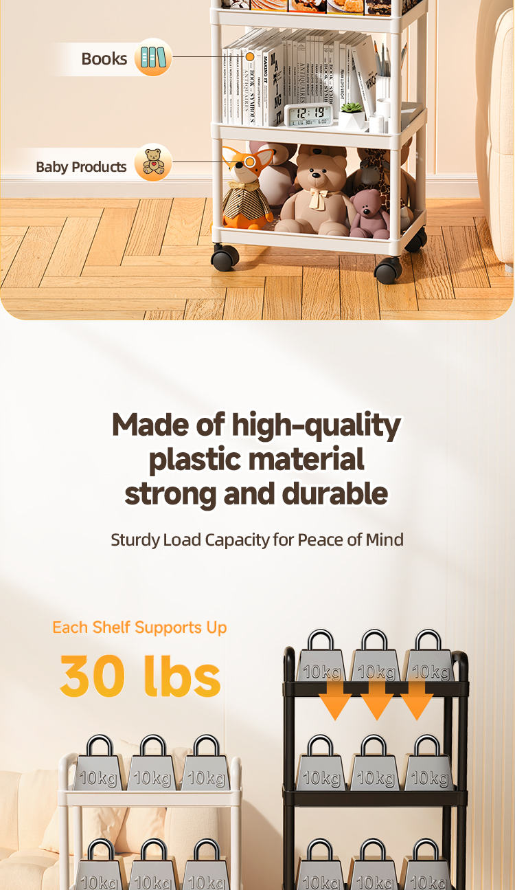3/4/5 Layers Shelf with Wheels Plastic Cart Shelf Easy to Move Cart ...