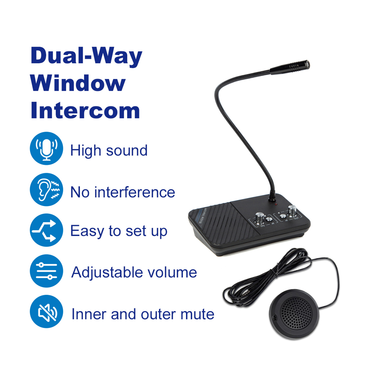 Dual Way Window Intercom Speaker and Mic 2 Way Microphone Noise ...