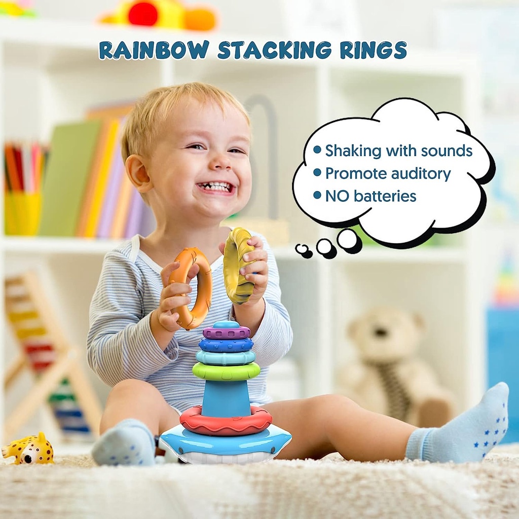 XinGe🐋Rainbow Stacking Rings Toys with Sounds Stacking Toys for ...