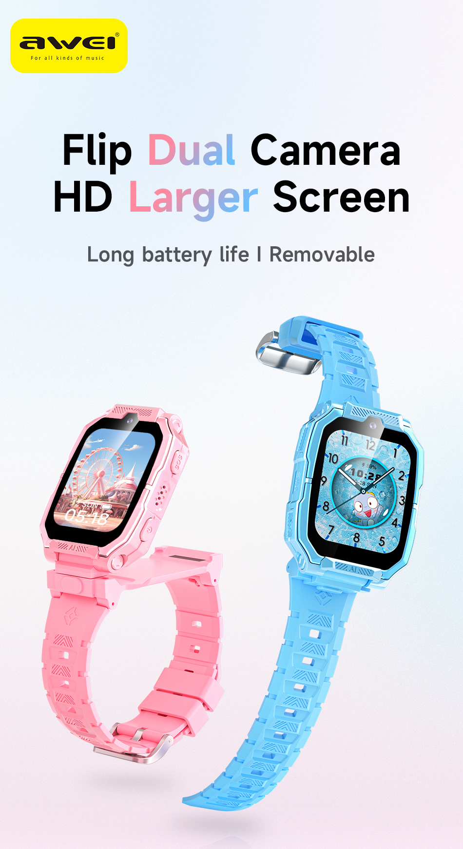 Awei Kids Smart Watch SIM Card GPS Tracker Dual Camera IP65 Waterproof ...