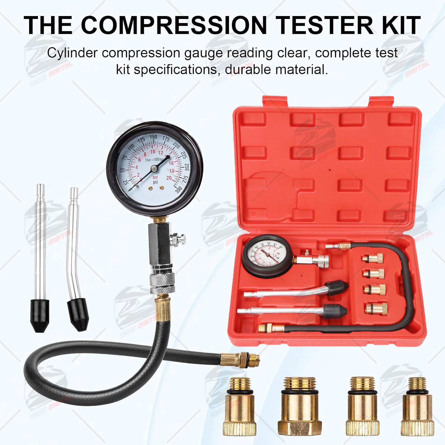 8Pcs Petrol Engine Cylinder Compression Tester Kit Pressure Gauge 0 ...